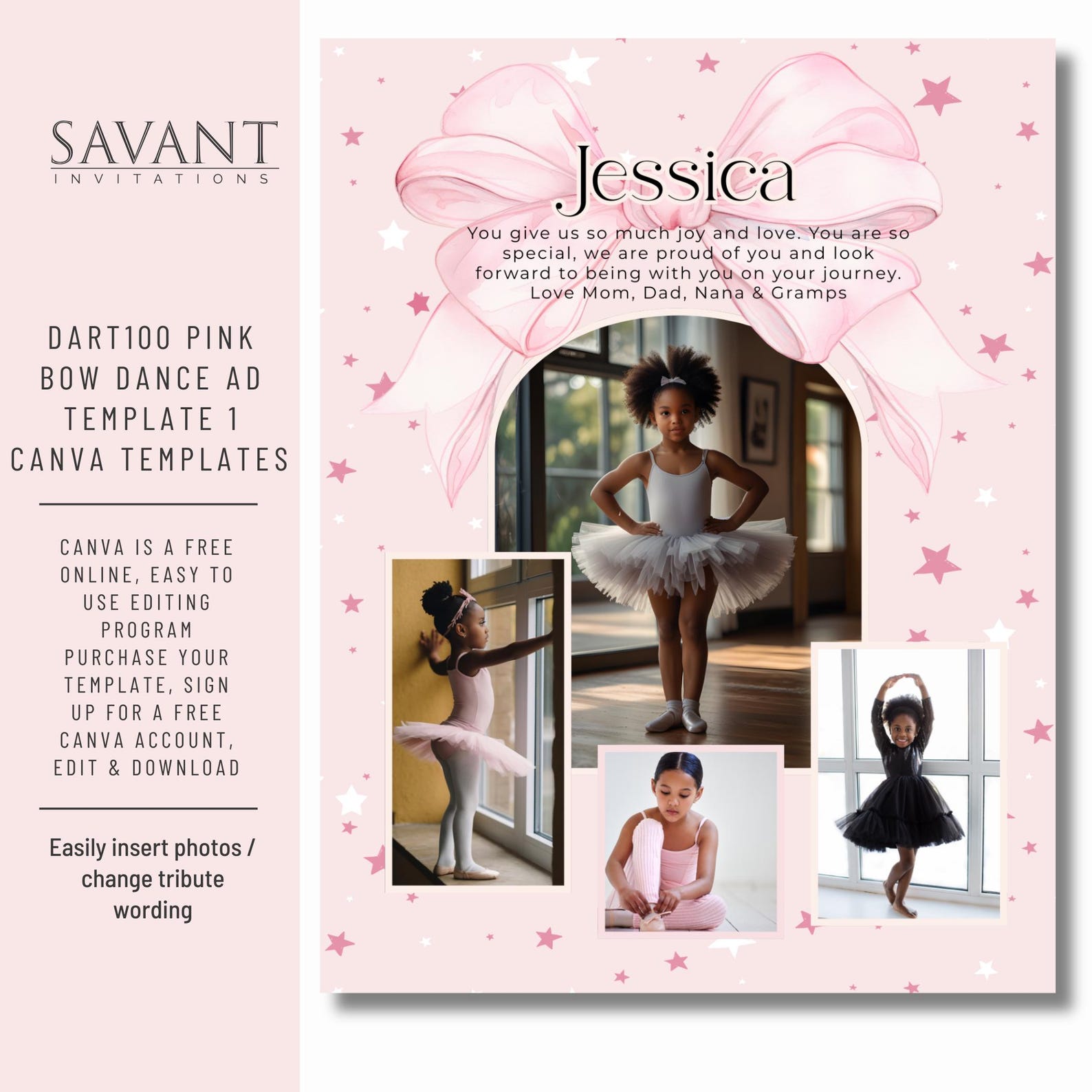 NEW! Pink Bow Coquette Dance Recital Ad Template - Under the Stars ...