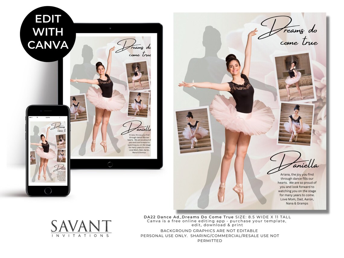 NEW! Ballerina Dance Ad Full Page, Ballet Dance Recital Program Ad ...