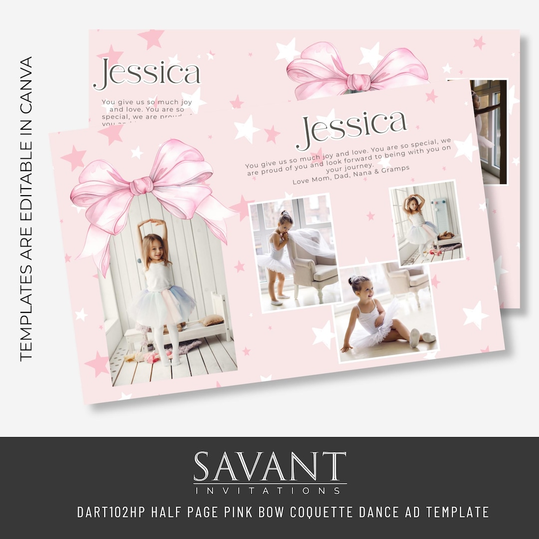 NEW! Half Page Pink Bow Coquette Dance Recital Ad Template - Under the ...