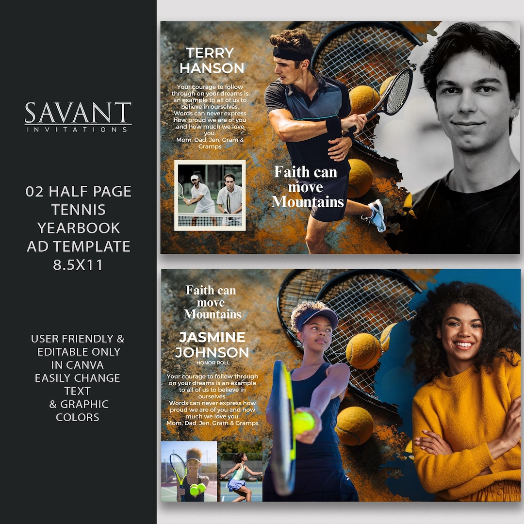 Yearbook Half Page Tennis Graduation Tribute Ad Page Template - Sports ...