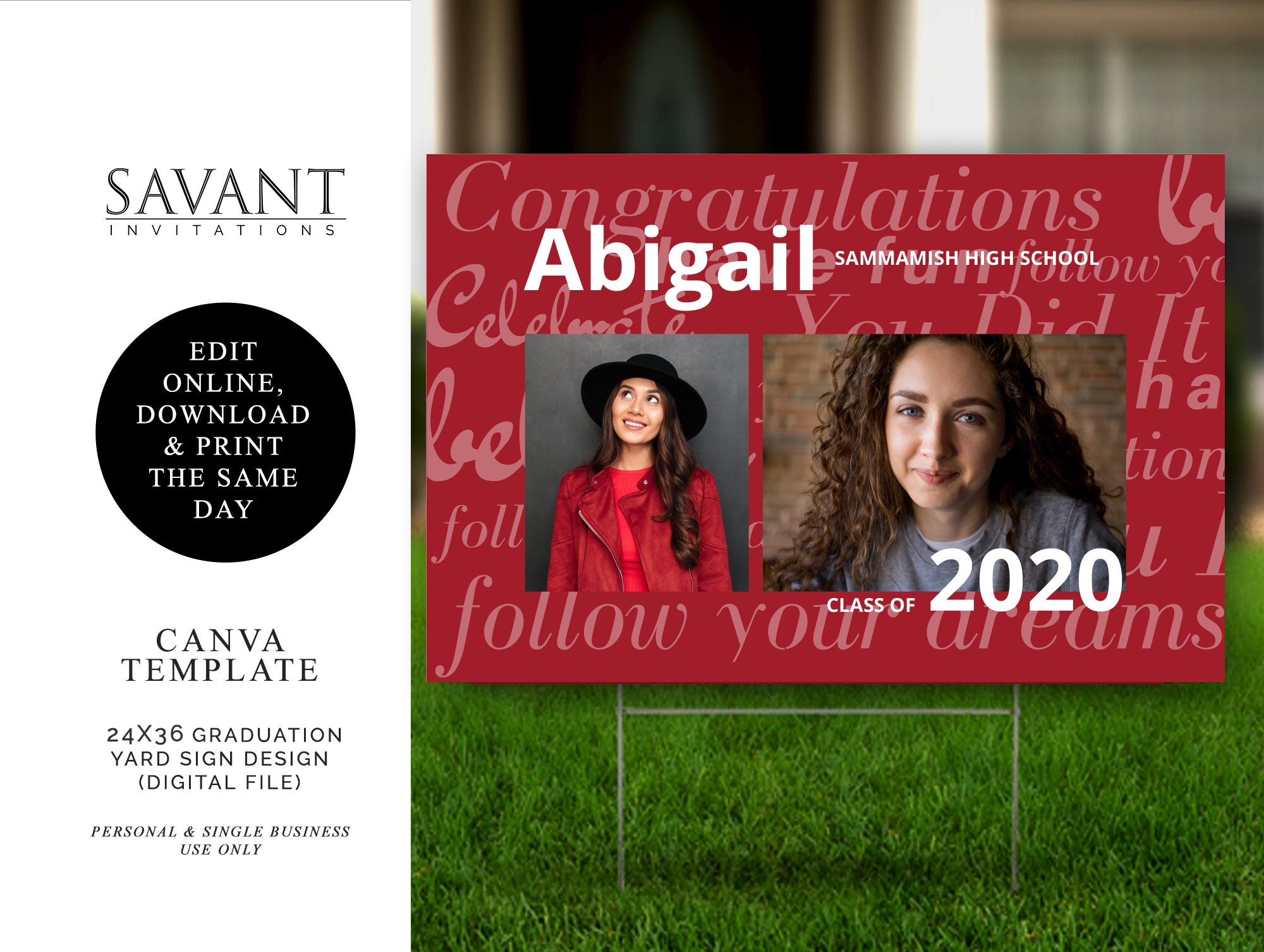 Yard Sign Graduation 2020 Canva Template Class of 2020 | Etsy