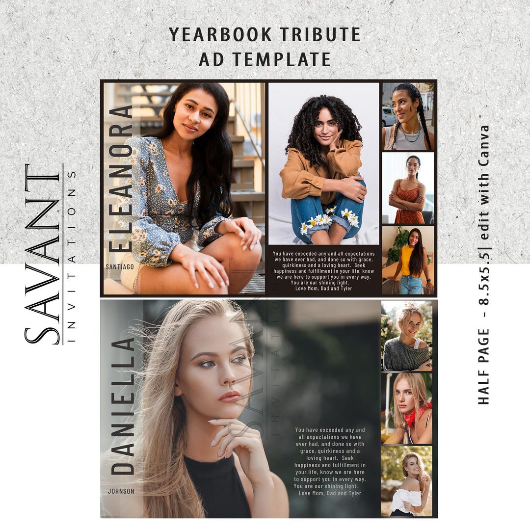 Editable Yearbook Dedication Ad Template: Half Page Photo Collage ...