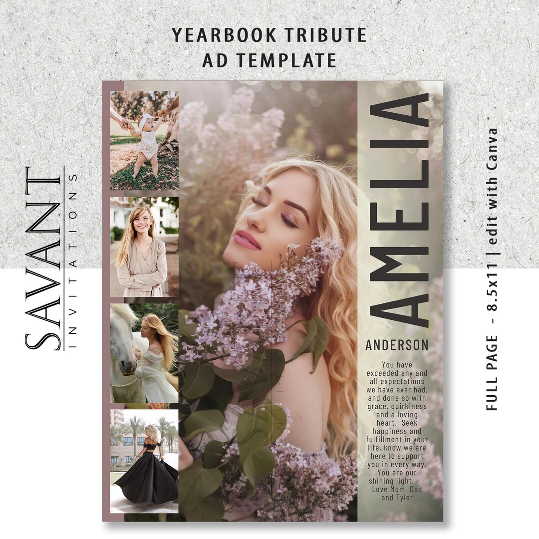 Editable Yearbook Tribute Template: Full Page Photo Collage (canva ...