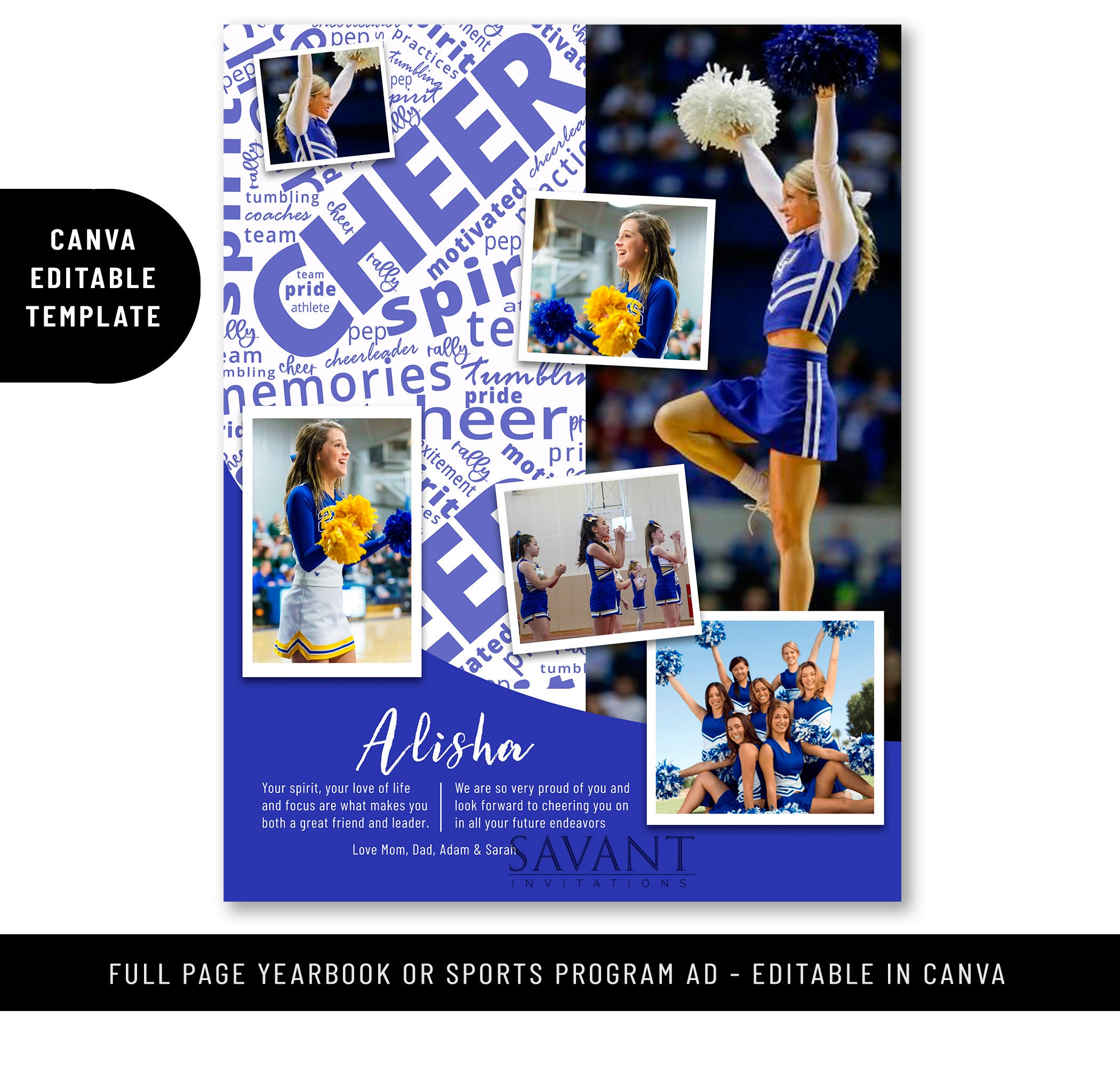Yearbook Ad Template, Cheer Sports Program Ad, Editable in CANVA, Full ...