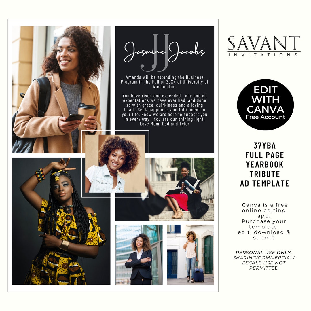 NEW! Senior Graduation Yearbook Ad Tribute Template - Full Page ...