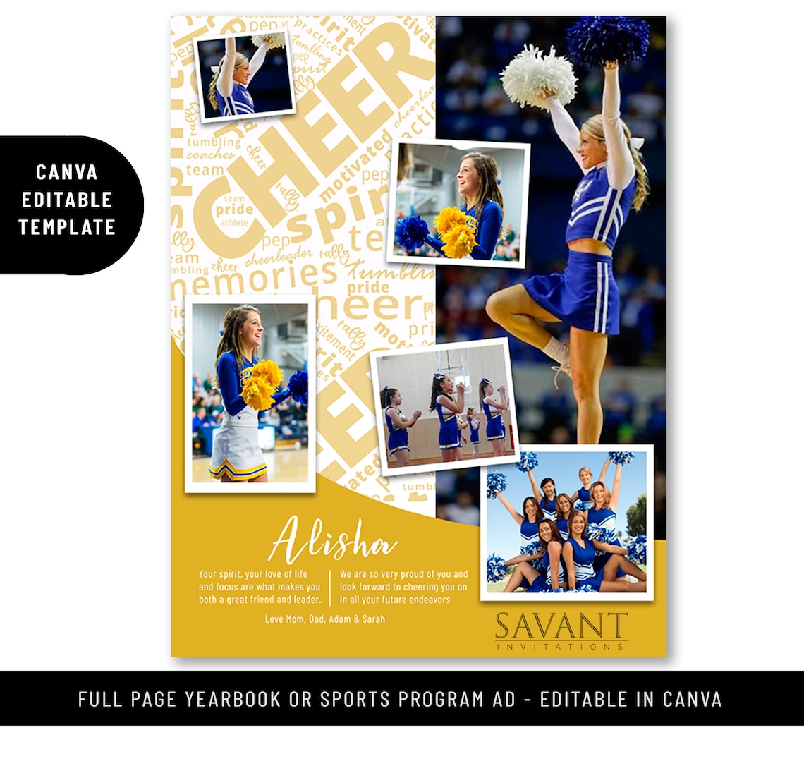 Yearbook Ad Template, Cheer Sports Program Ad, Editable in CANVA, Full ...