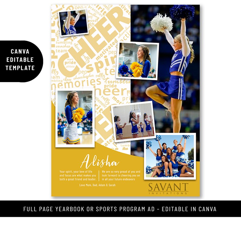 Yearbook Ad Template, Cheer Sports Program Ad, Editable in CANVA, Full ...