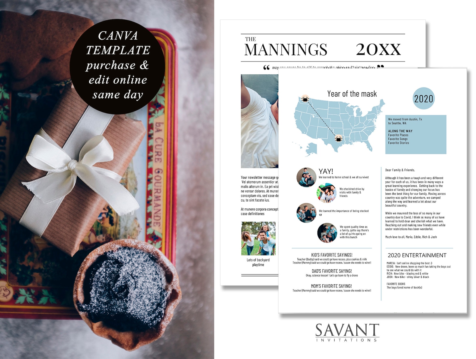 Year in Review, Modern Christmas Editable Printable Newsletter Template ...