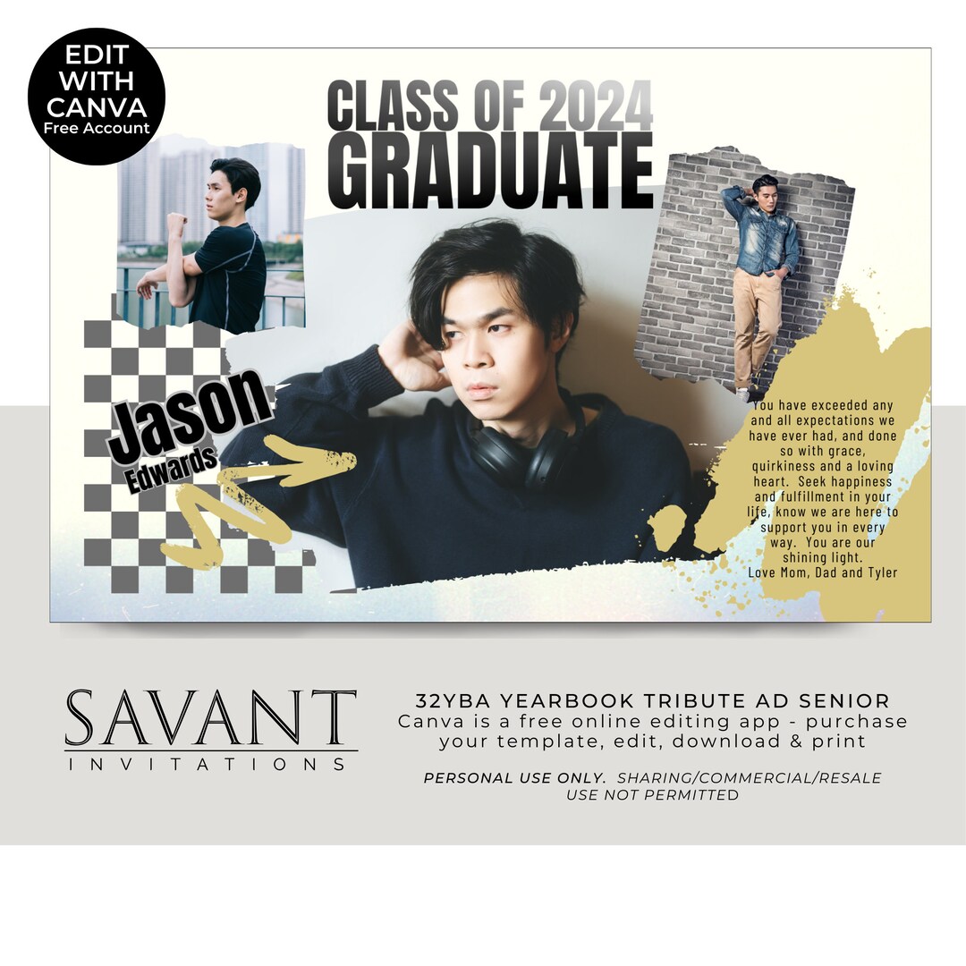 High School Yearbook Tribute Dedication Ad Template, Fun Grunge Punk ...