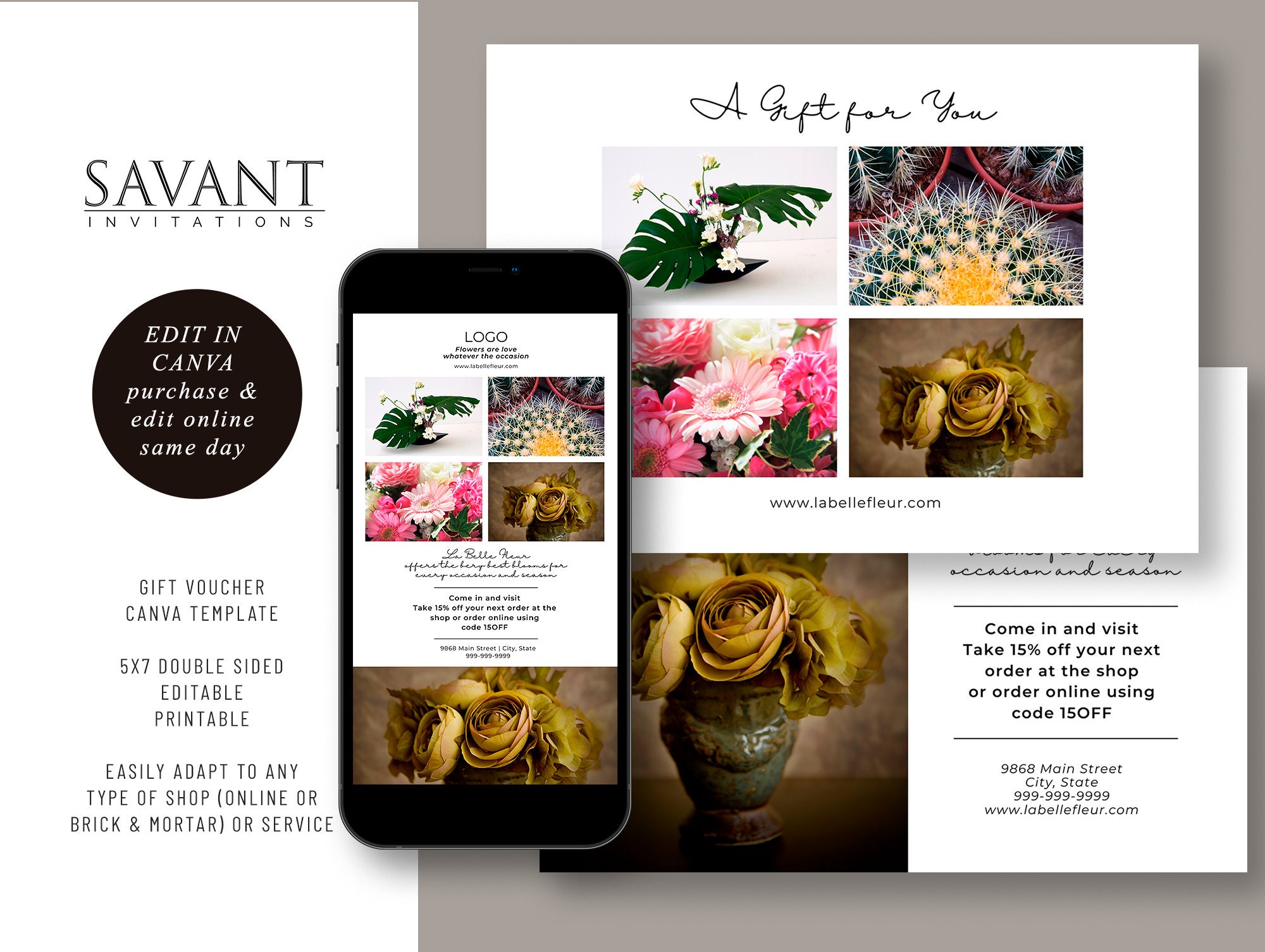 Gift Voucher Editable Canva Template Voucher Template 5x7 | Etsy