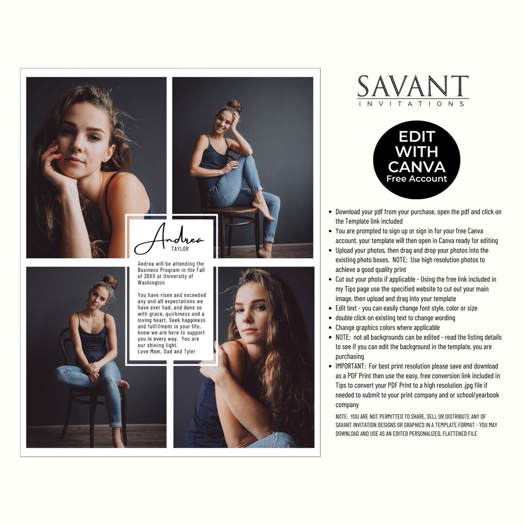 Full Page Senior Yearbook Tribute Ad Template Minimalist Parent Tribute ...