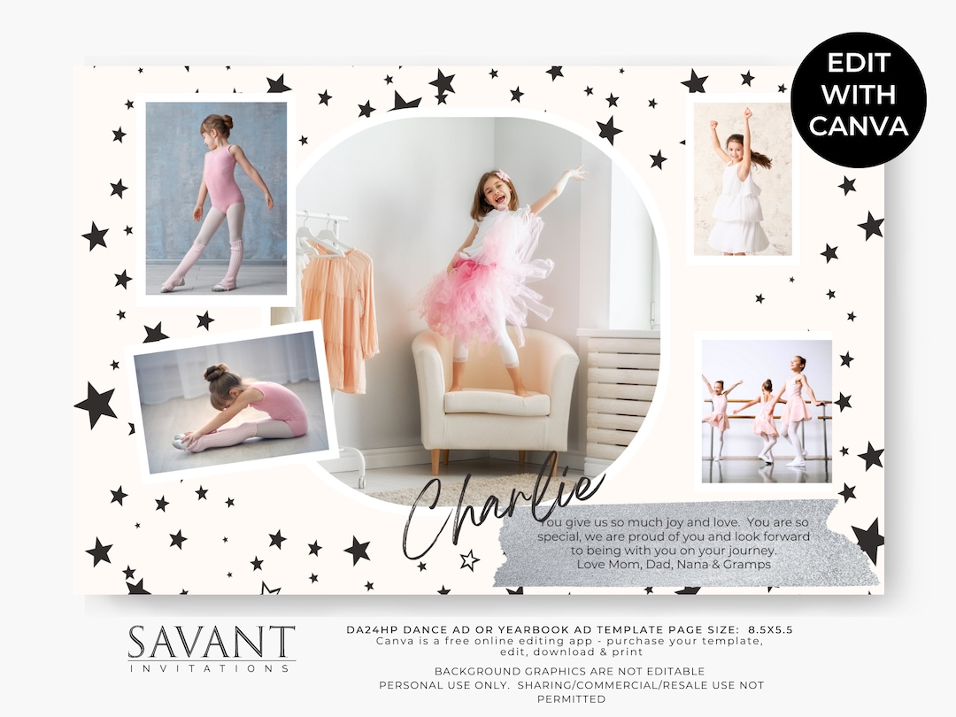 Half Page Dance Template - Yearbook Tribute Ad - Charlie - Fun Creative ...