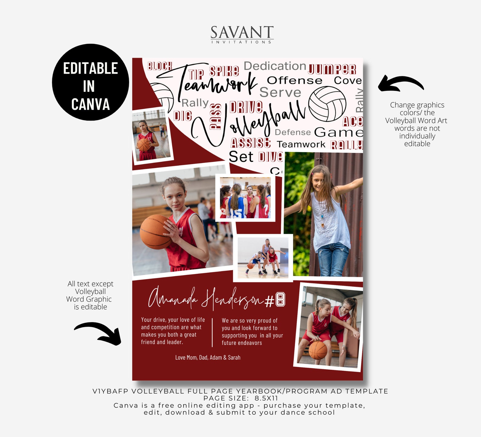 Volleyball Yearbook Ad Full Page, Sports Program Ad, Editable in CANVA ...