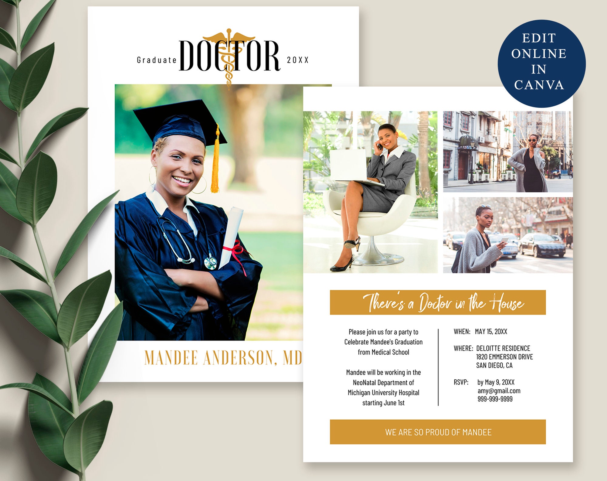 Personalized Doctor Graduation Card CANVA TEMPLATE Graduation | Etsy