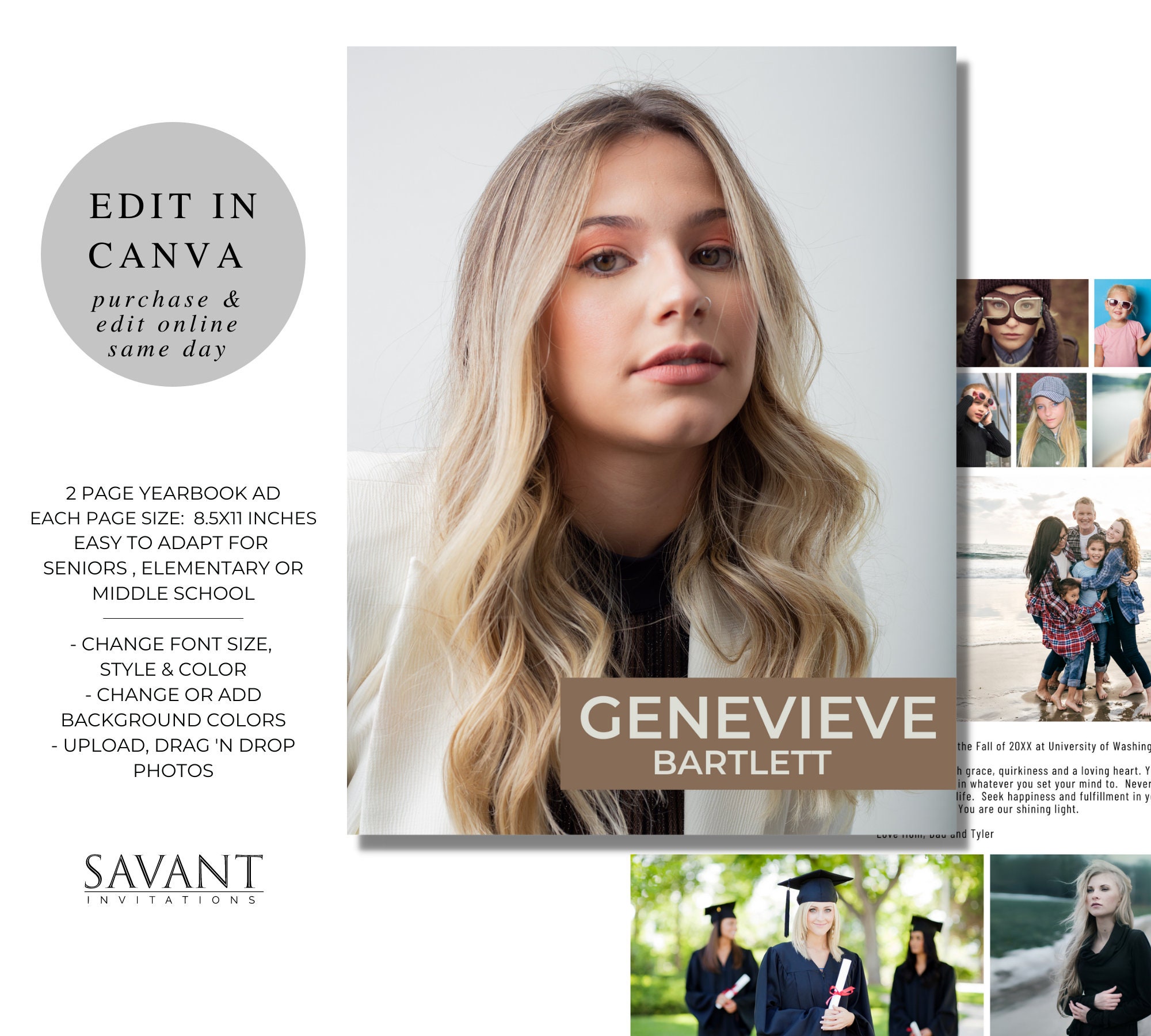 Editable 2 Page Graduation Yearbook Ad Template Canva | Etsy