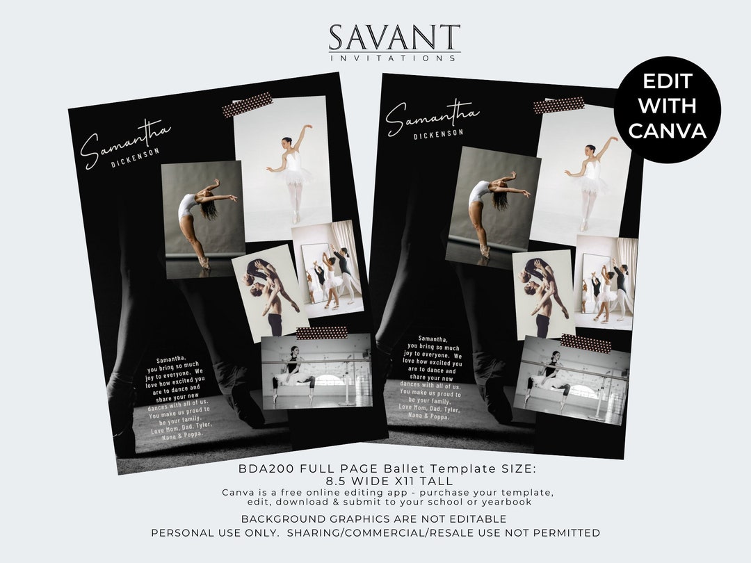 Full Page Dance Recital Program Ad Template, Ballet, Elegant Editable 8 ...