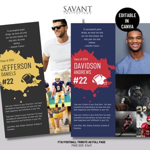 Customized Football Yearbook Ad, Program Tribute, CANVA TEMPLATE ...