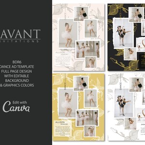 New! Floral Dance Recital Ad Template - Elegant Dance Program Ad - Full Page Photo Collage ...