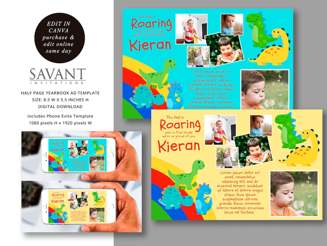 Yearbook Ad Middle School, Dinosaur Themed Half Page Yearbook Tribute ...