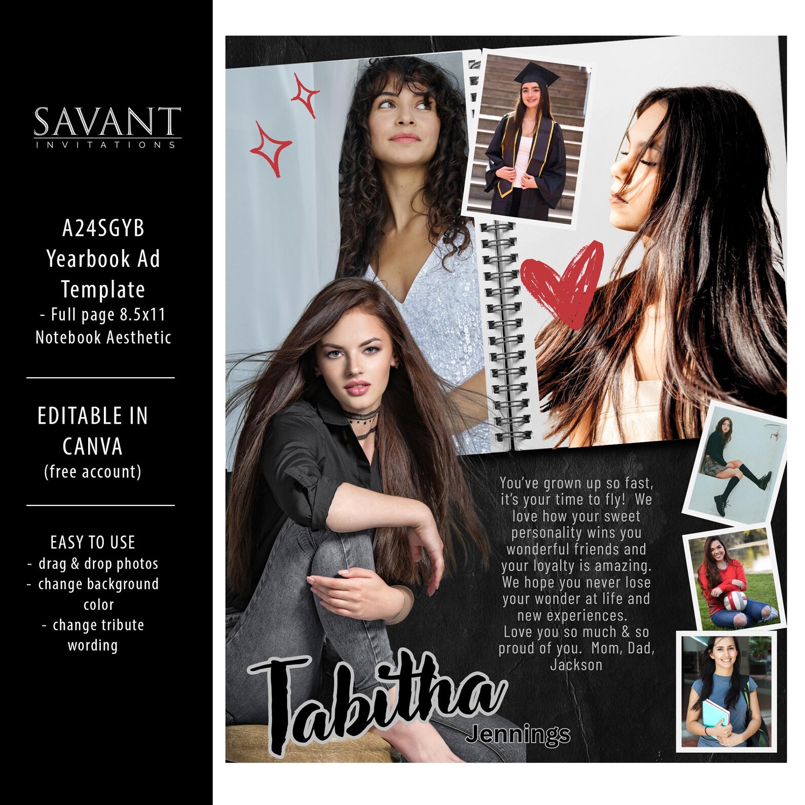 Graduation Yearbook Ad Template – Notebook, Editable Canva Design ...