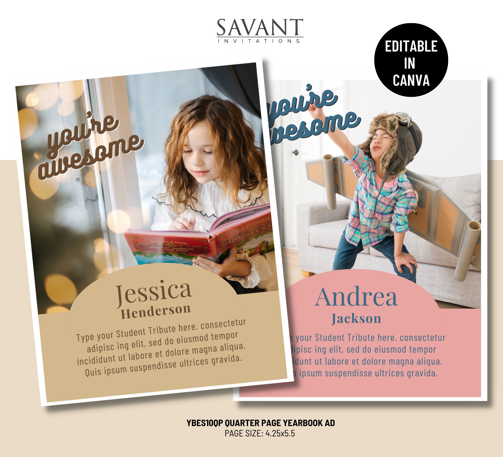 Quarter Page Yearbook Ad Template for Elementary Middle School, Collage ...