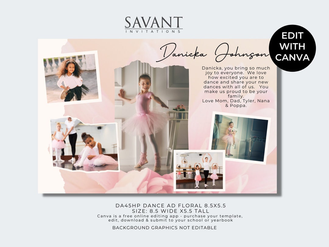 Dance Recital Program Ad Template, Pink Floral, Edit - Personalize Your ...