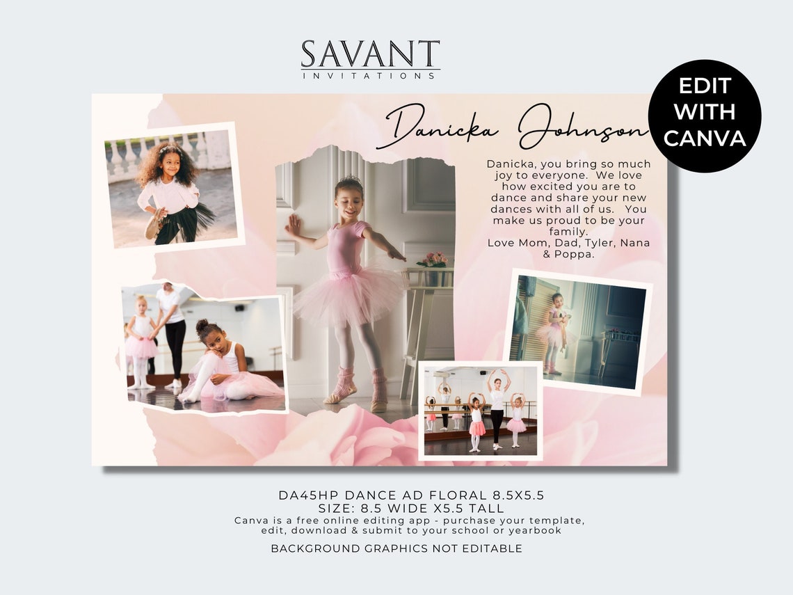 Dance Recital Program Ad Template Pink Floral Edit - Etsy