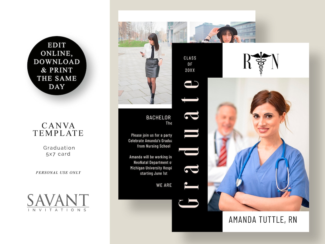 Nurse Graduation Card Template Graduation Invitation - Etsy