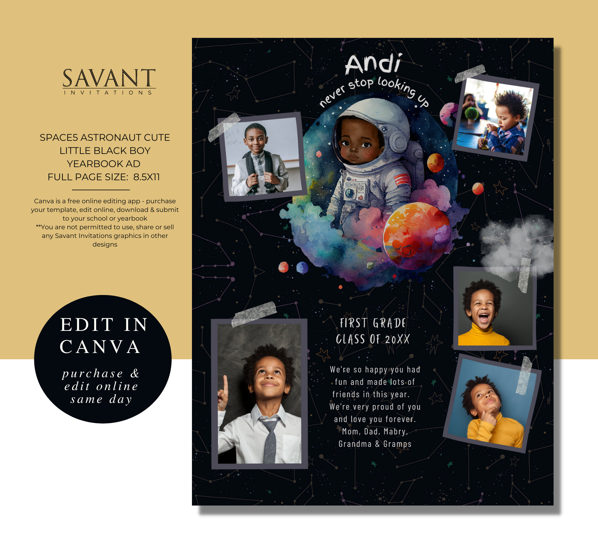 Astronaut Space Full Page Yearbook Template for Elementary - Etsy