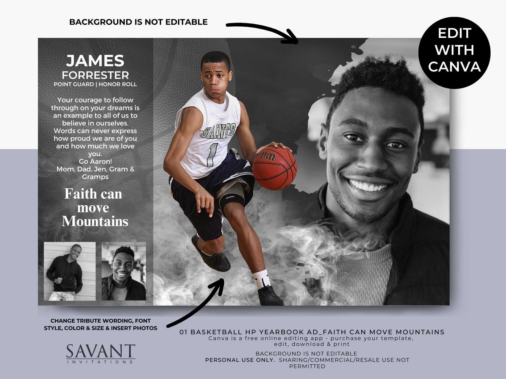 Yearbook HP Basketball Graduation Tribute Ad Page Template - Sports ...