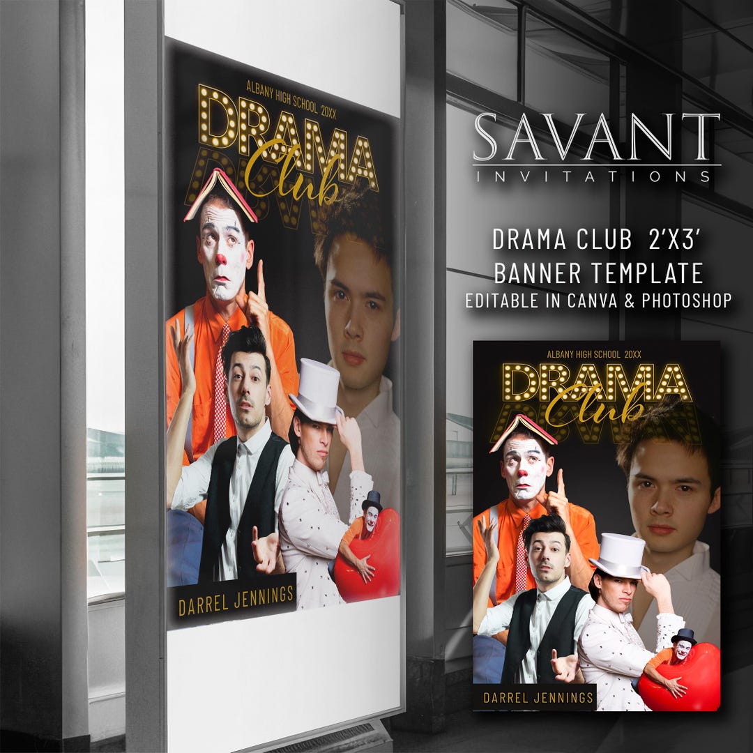 Drama Club Banners - Marquee Lights - Senior Night 24x36 Editable in ...