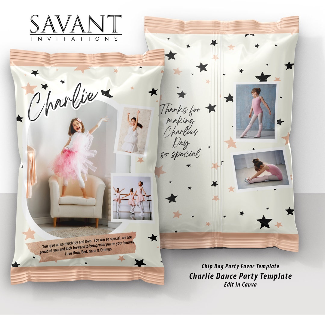 Dance Chip Bag Template - Charlie - STARS - Easy to Edit in Canva ...