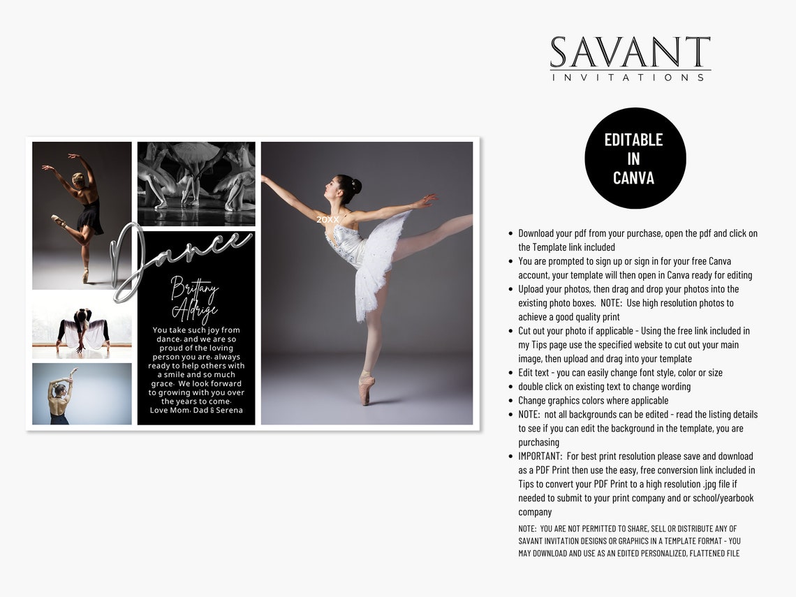 Dance Ad - Half Page Recital Program Tribute Ad Template - Editable in ...