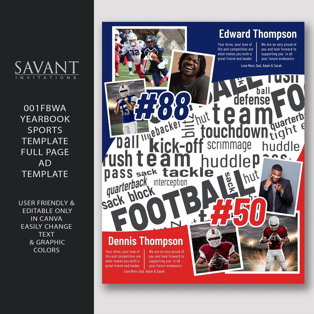 Full Page Football Yearbook Ad Template - Sports Template for a Twins ...