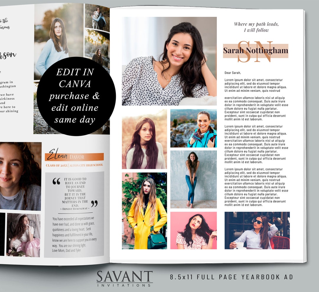 Yearbook Ad Photo Collage, Printable, Edit Online Same Day, Girl or Guy ...