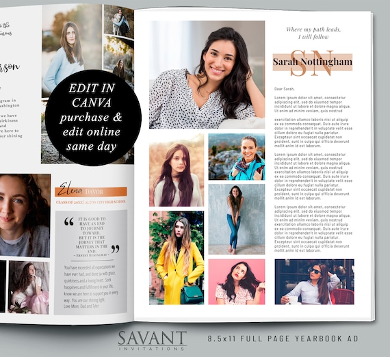 Yearbook Ad Photo Collage Printable Edit Online Same Day | Etsy