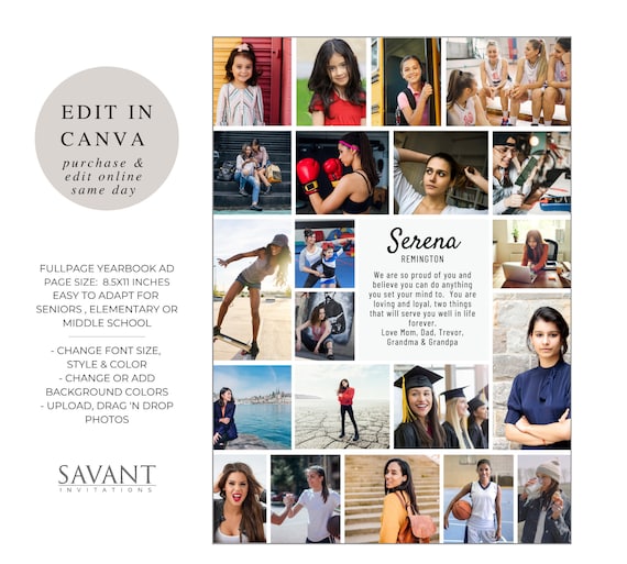 Yearbook Ad Template Canva Template Personalized 21 Photo - Etsy