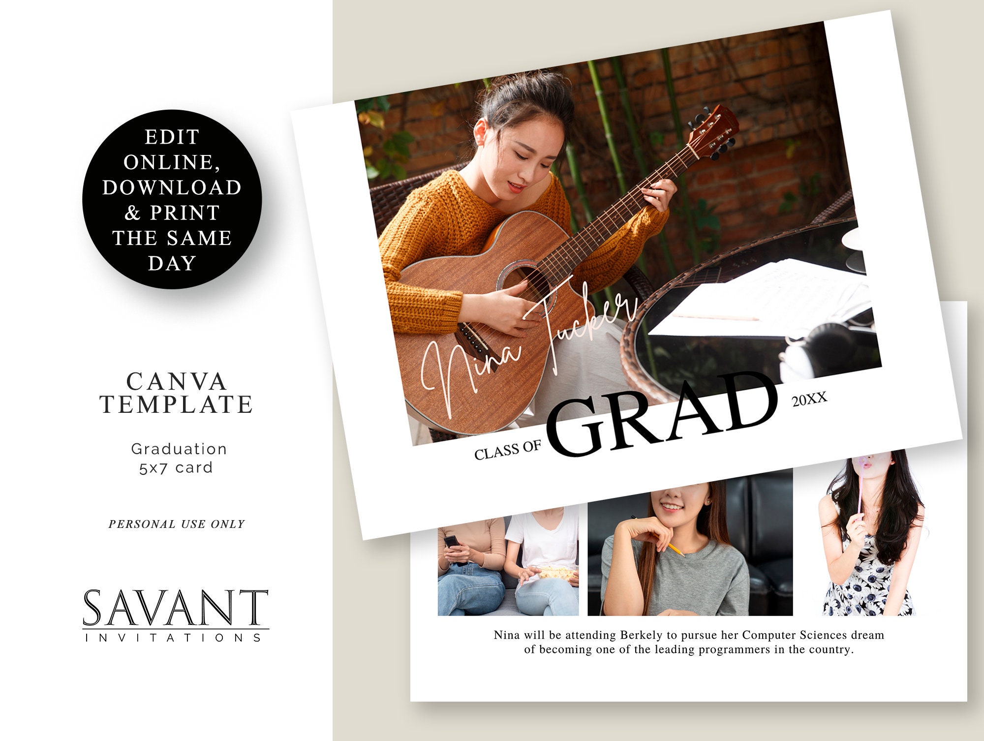 Graduation Card Editable Photo Card Template 5x7 Edit | Etsy
