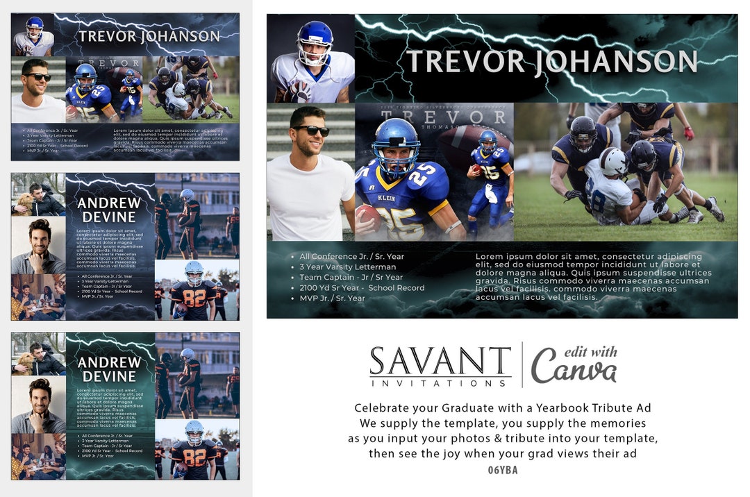 Senior Yearbook Half Page Tribute Ad Template - Football - Editable ...