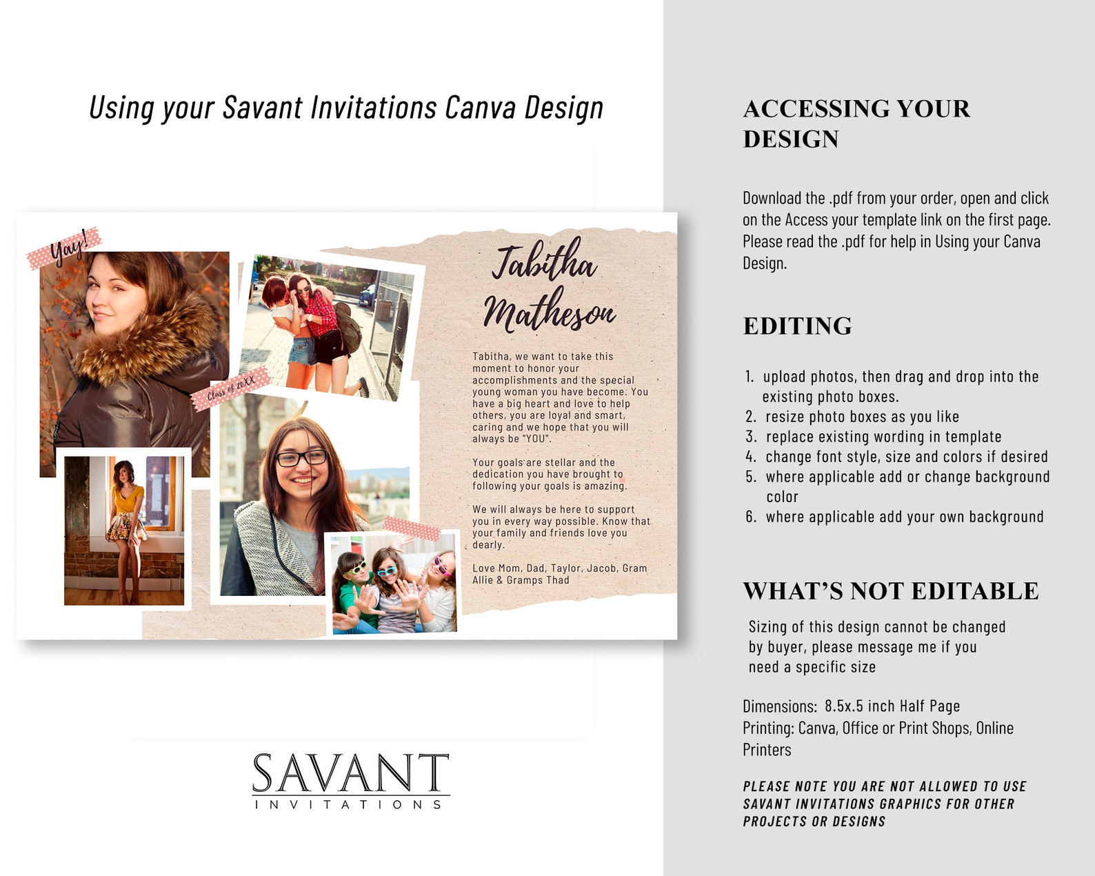 Yearbook Ad Template Half Page Graduation Ad Canva Template - Etsy