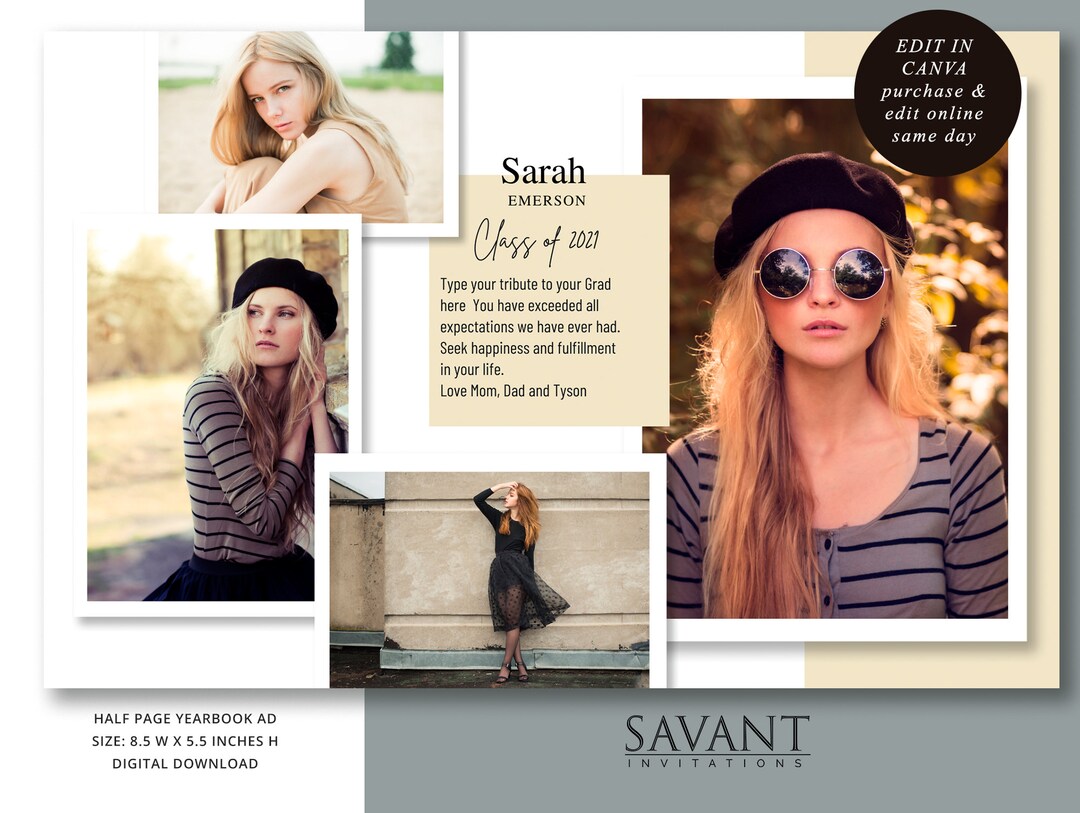 Half Page Graduation Yearbook Ad, Senior Photo Tribute Ad, Canva ...