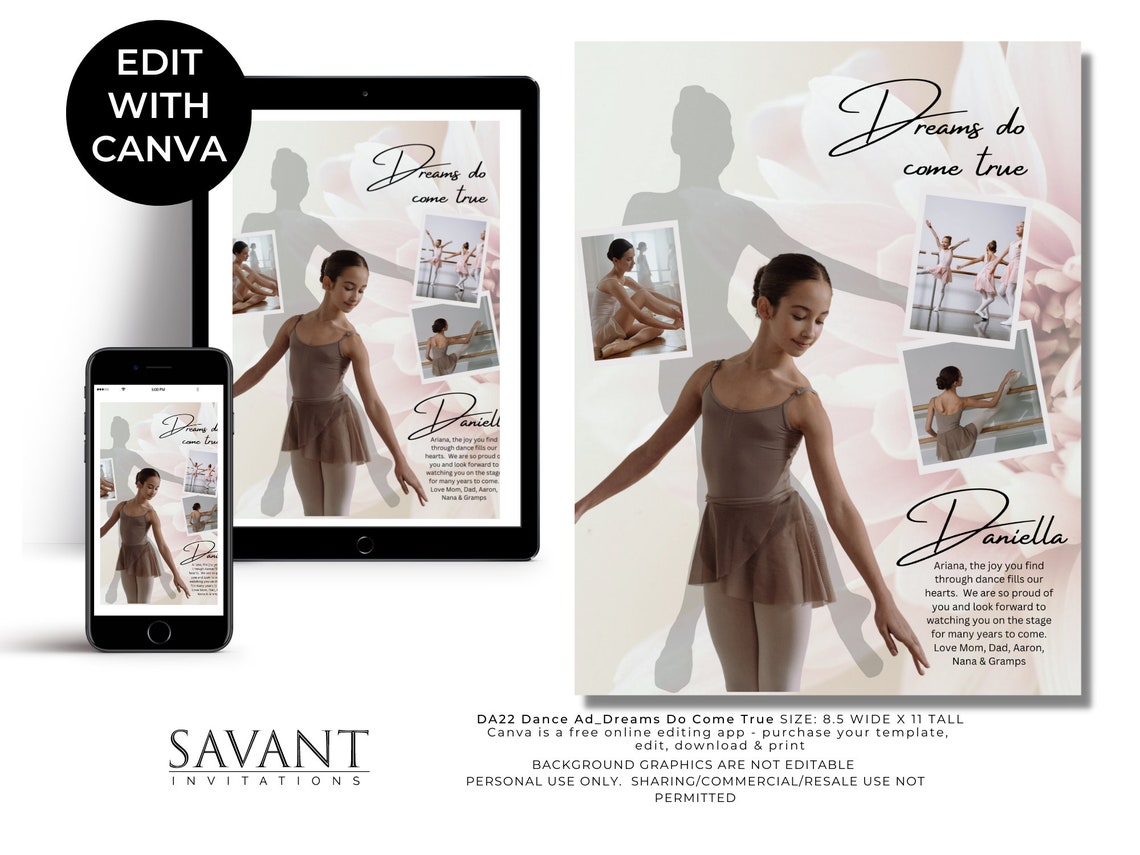NEW! Ballerina Dance Ad Full Page, Ballet Dance Recital Program Ad ...