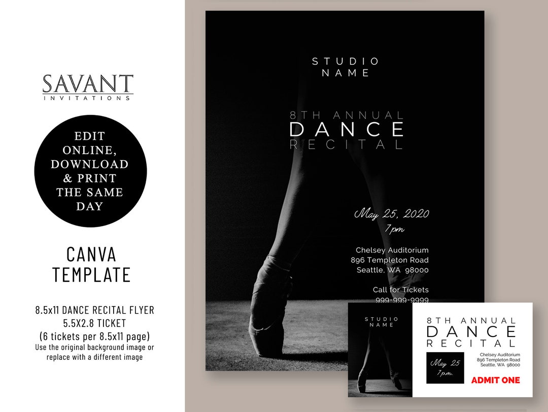 Dance Recital Flyer Poster, Dance Recital Tickets, Editable, Canva ...