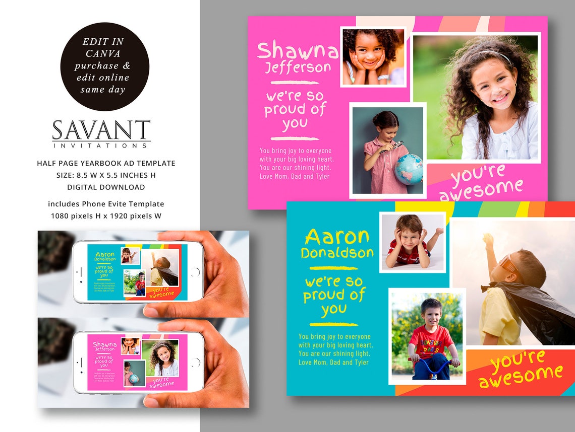 Bold Bright Yearbook Ad for Elementary Middle School Half - Etsy