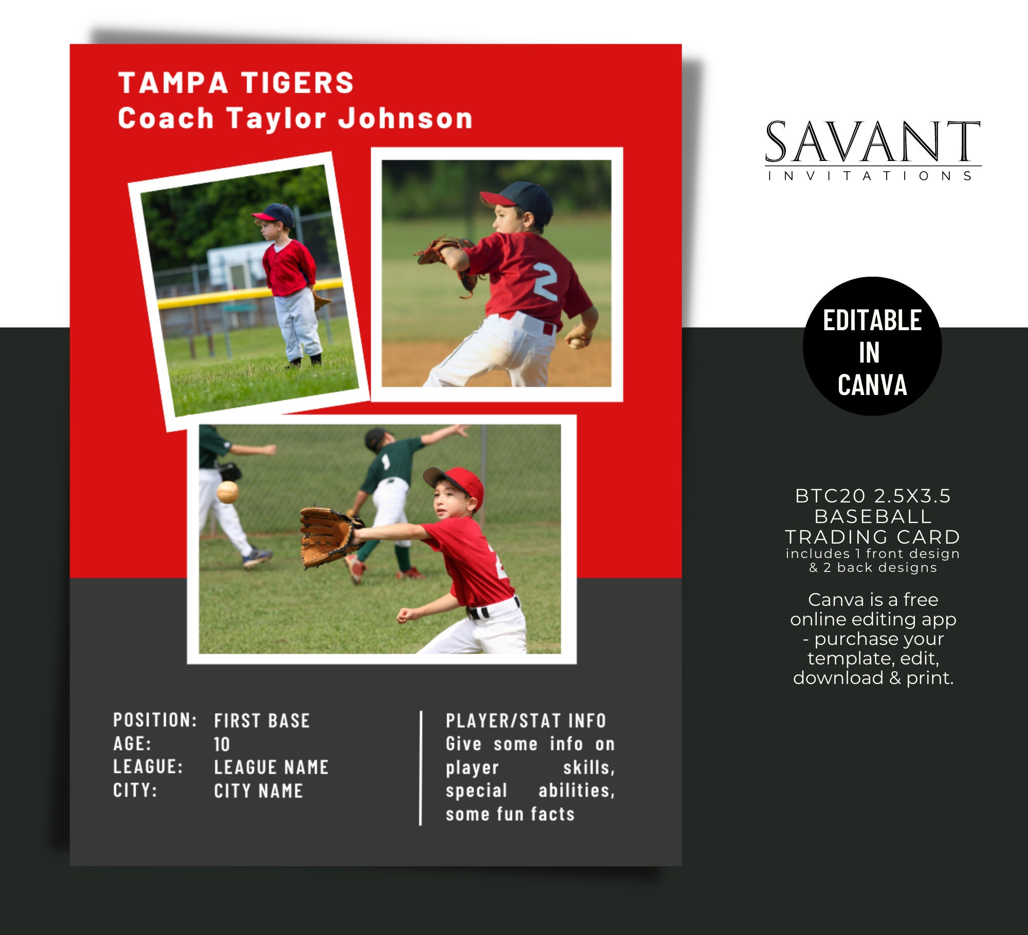Baseball Trading Card Template Editable in Canva - 2.5X3.5 Player ...