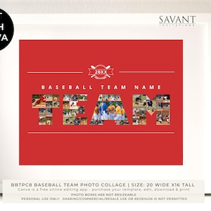 Baseball Team Photo Collage Template - Editable Team Poster, Gift for ...