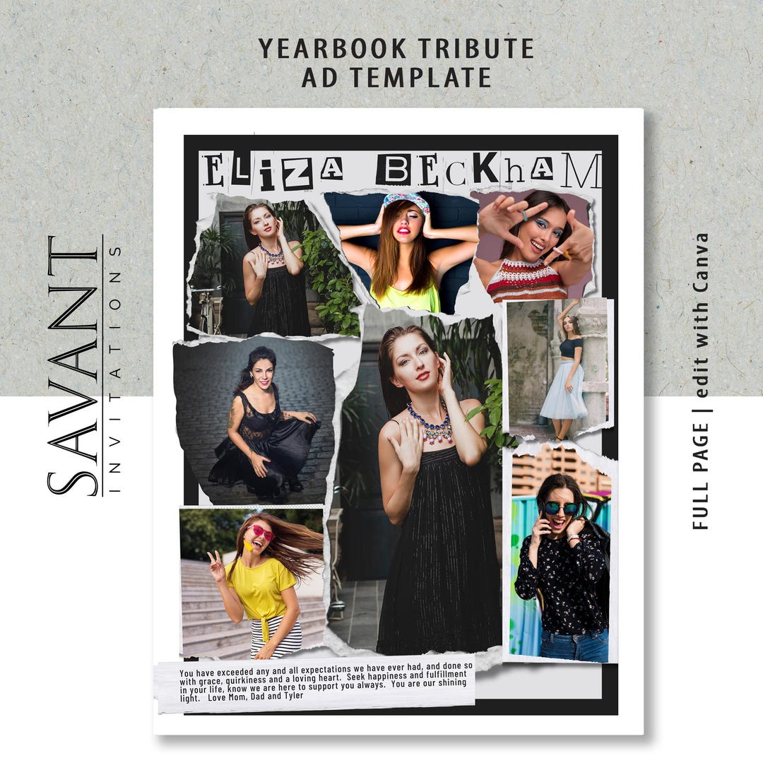Full Page Editable Yearbook Graduation Ad Template for Canva ...
