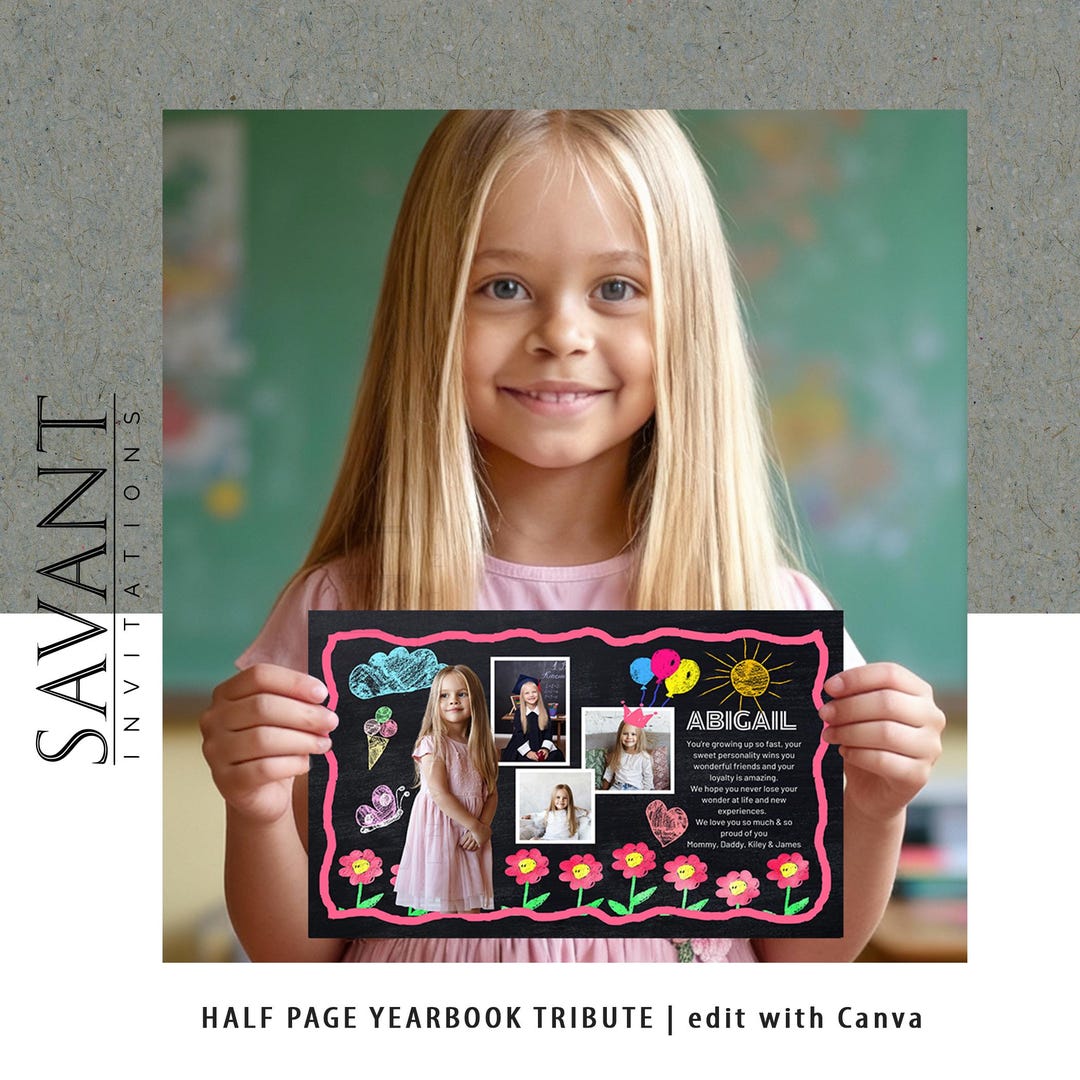 Girl Half Page Yearbook Ad Template. Colorful Chalk School Tribute ...