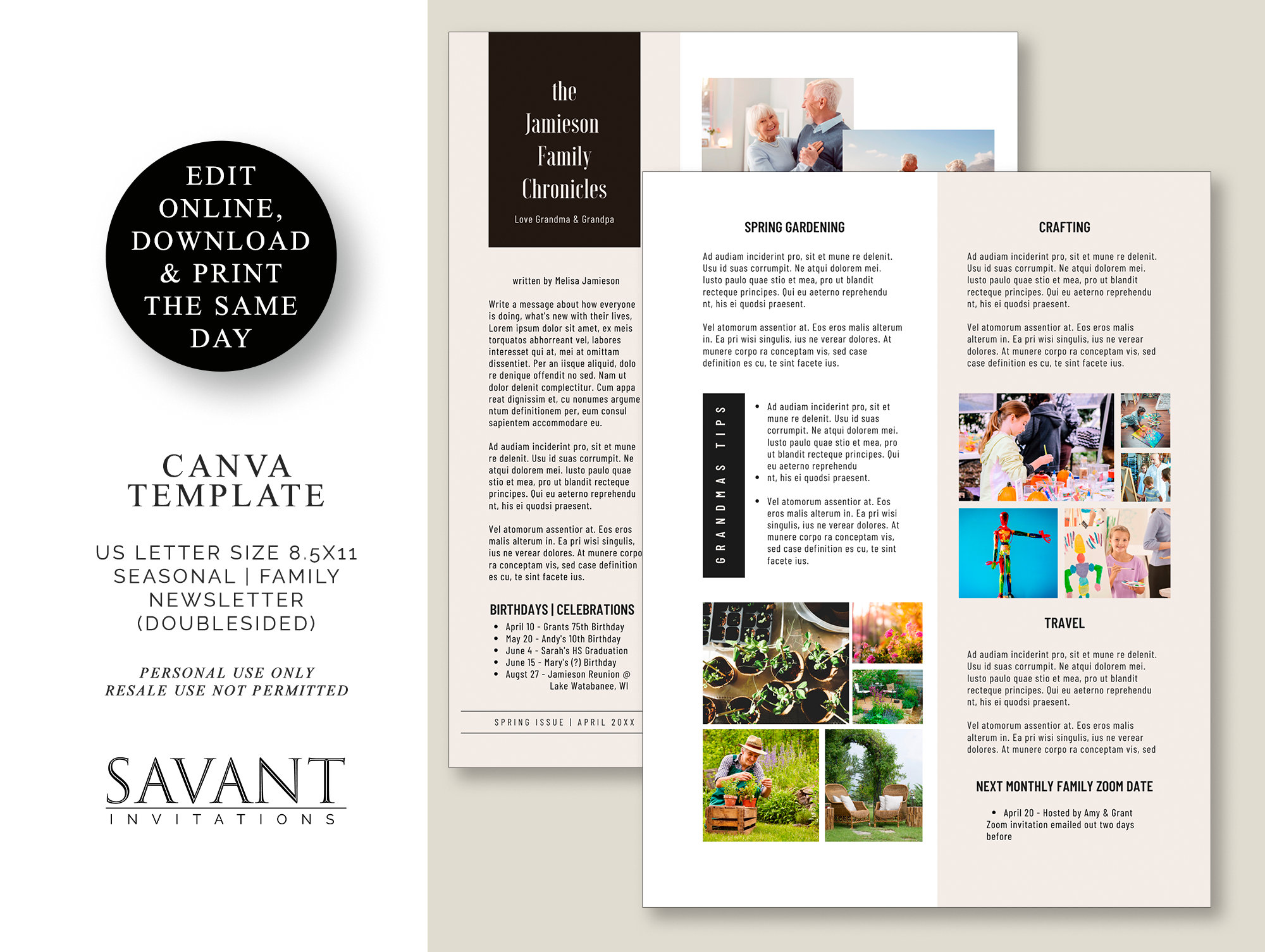 Newsletter Template Family Photo Collage Newsletter CANVA | Etsy