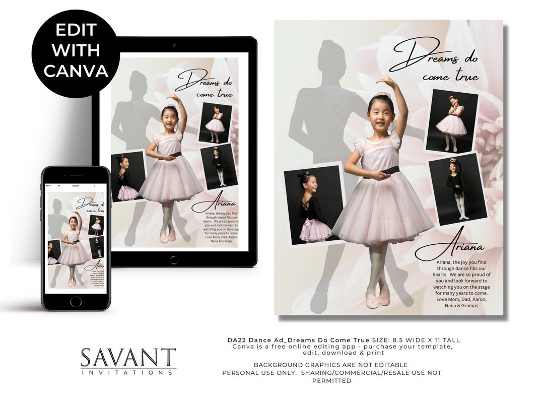 NEW! Ballerina Dance Ad Full Page, Ballet Dance Recital Program Ad ...